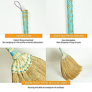 SN SKENNOVA - Asian Broom Thai Pattern Vintage Retro Natural Grass Broom Handmade (Blue)
