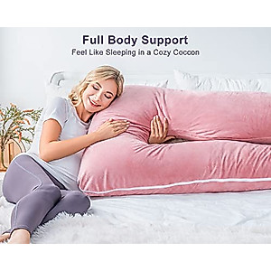 Meiz Pregnancy Pillows, U Shaped Pregnancy Pillows for Sleeping, Full Body Maternity Pillow for Pregnant Women with Machine Washable Velvet Cover, Pink
