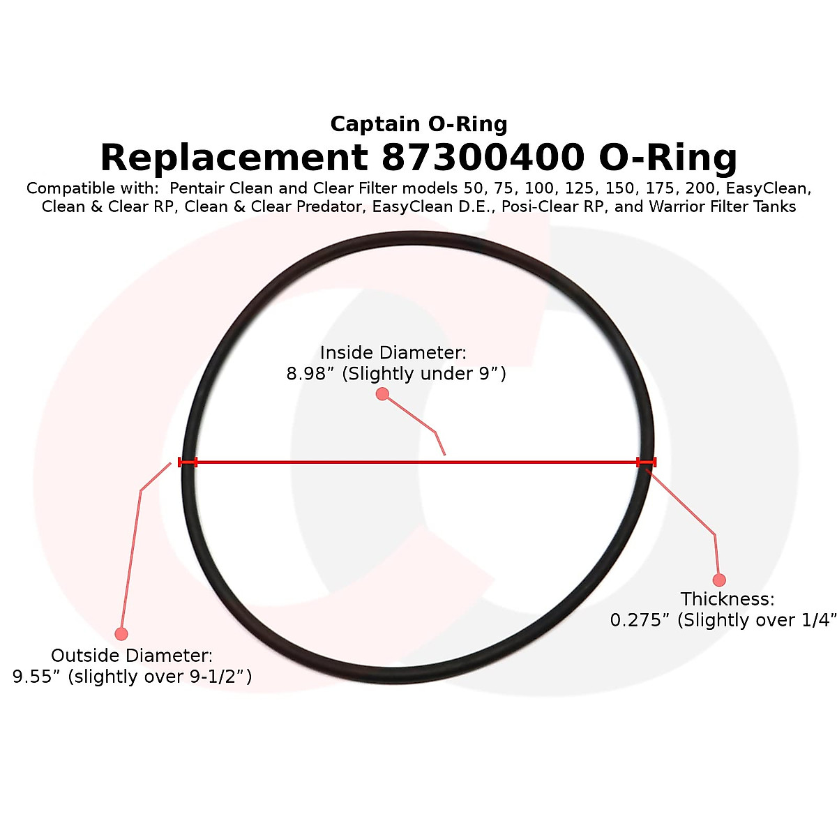Captain O-Ring – Replacement 87300400 O-Ring Compatible with Pentair Clean & Clear, Predator, EasyClean and Warrior Filter Tank Body (2 Pack)