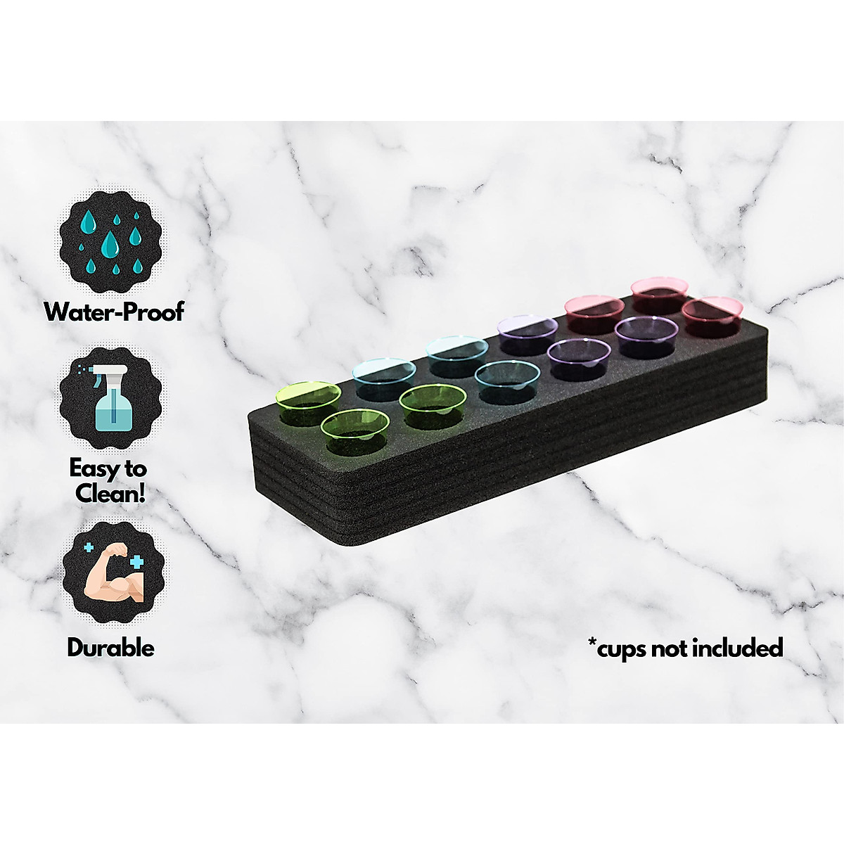 Polar Whale 2 Shot Glass Holders Organizer Modern Tray for Home Kitchen Bar or Club Party Durable Black Foam Serving Rack 14.5 Inches Each Holds 12 Shots