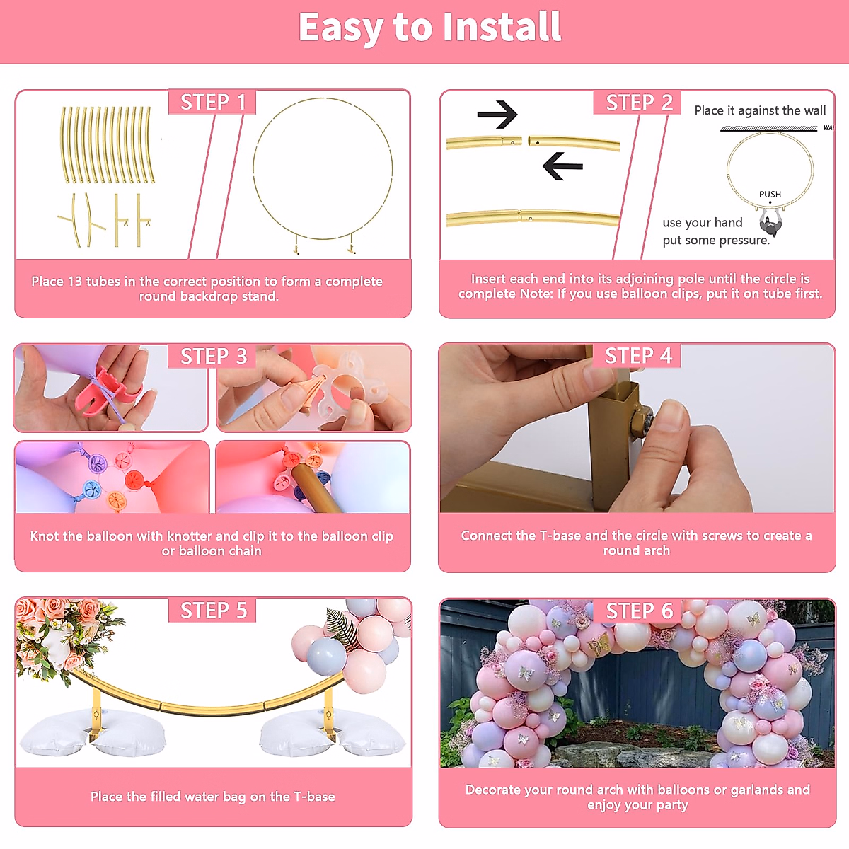 Round Backdrop Stand,6.6 FT Metal Circle Balloon Arch Frame, Circle Wedding Arch, Round Arch Stand for Ceremony Birthday Party Christmas Thanksgiving Day Balloon Arch Stand (Gold 6.6FT)