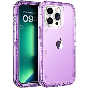 ORIbox for iPhone 13 Pro Max/12 Pro Max Case Purple, [10 FT Military Grade Drop Protection], Transparent Heavy Duty Shockproof Anti-Fall Case for iPhone 13/12 Pro Max,6.7 inch,3 in 1, Crystal Purple