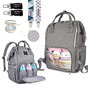 Dodo Babies Diaper Bag Backpack Set - Insulated & Waterproof Pockets - Plus Two Pacifier Clips, Binky Case & Stroller Straps (Teal/Grey)