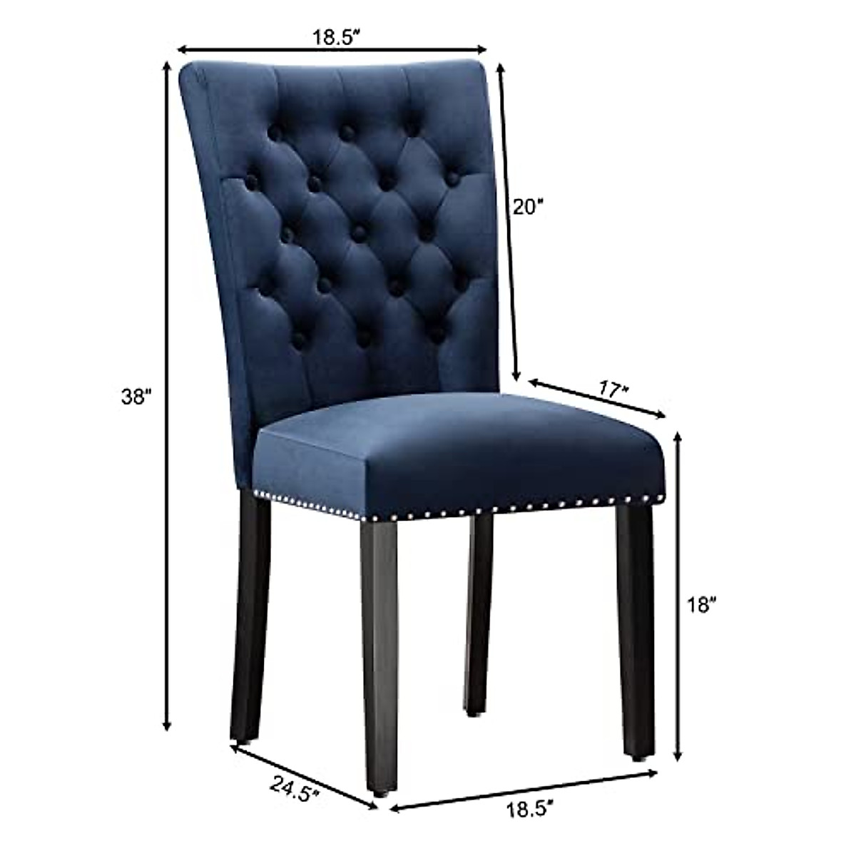 adochr Velvet Parsons Upholstered Dining Chair, Accent Chairs Dining Room Chairs Set of 2(Blue)