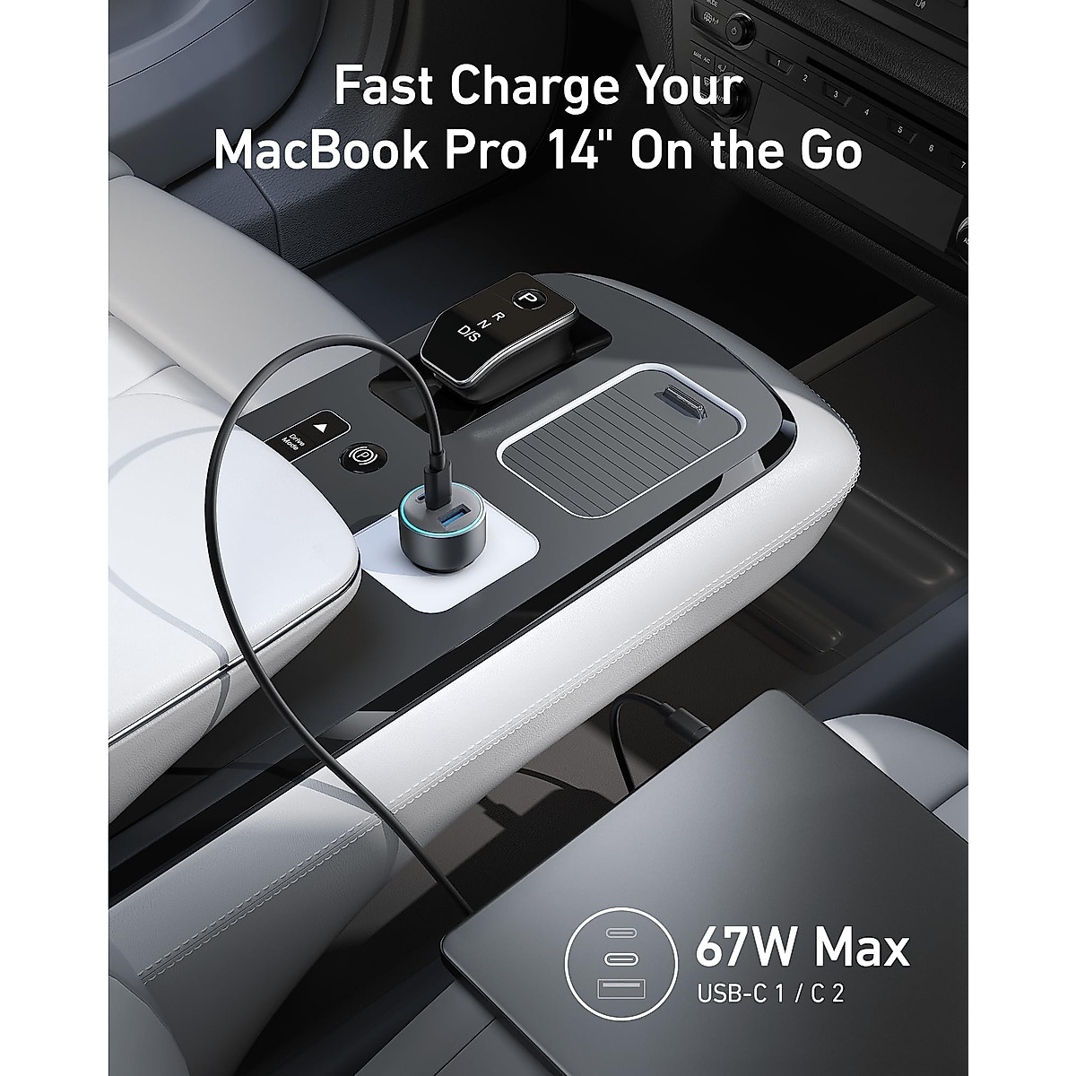 Anker USB-C Car Charger, 67W 3-Port Compact Fast Charger, 535 Car Adapter with PIQ 3.0 for iPhone 15/15 Plus/15 Pro/15 Pro Max, Galaxy S23, MacBook Pro, iPad Air, and More (USB-C to C Cable Included)