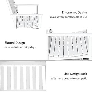 Outsunny Wooden Outdoor Glider Bench for Two People, Patio Loveseat Swing Rocking Chair with Armrest, Slatted Seat and Backrest, White