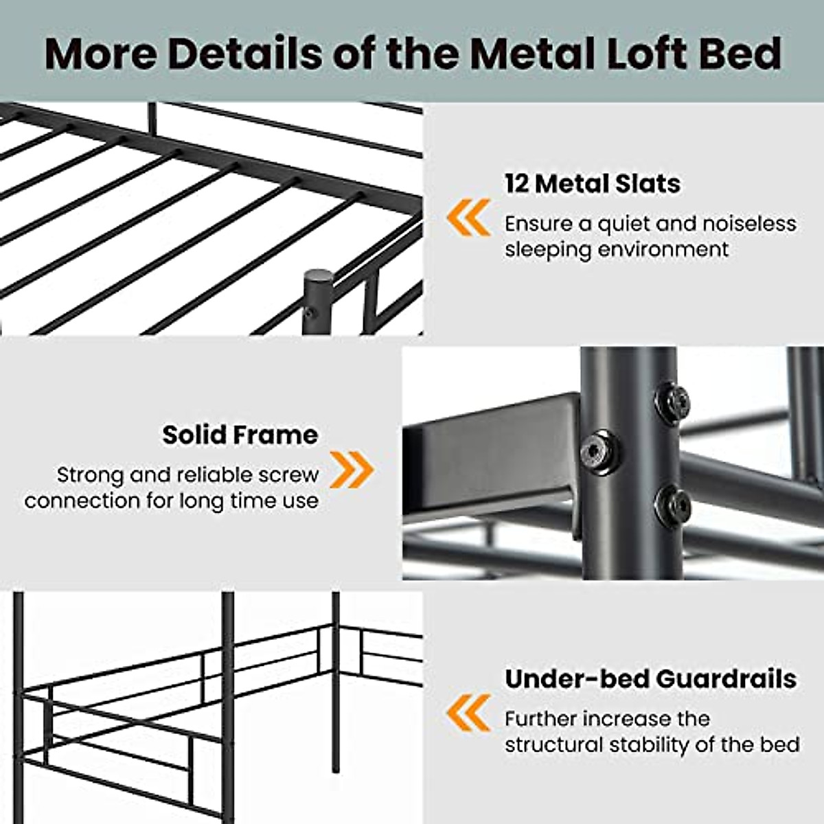 Giantex Metal Loft Bed Twin Size for Juniors & Adults, Loft Bed Frame with Ladder & Safety Guardrail, 61" Under-Bed Space, Space-Saving Twin Bed for Teens, No Box Spring Needed (Black)