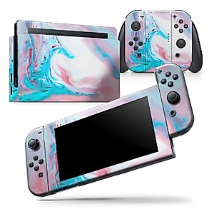 Design Skinz - Compatible with Nintendo Switch OLED Dock Only - Skin Decal Protective Scratch-Resistant Removable Vinyl Wrap Cover - Marbleized Teal and Pink V2