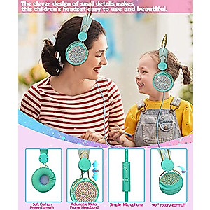 Girls Pink Unicorn Wired Headphones,Cute Cat Ear Kids Game Headset for Boys Teens Tablet Laptop PC,Over Ear Children Headset withMic,for School Birthday Xmas Gifts (Unicorn-Green)