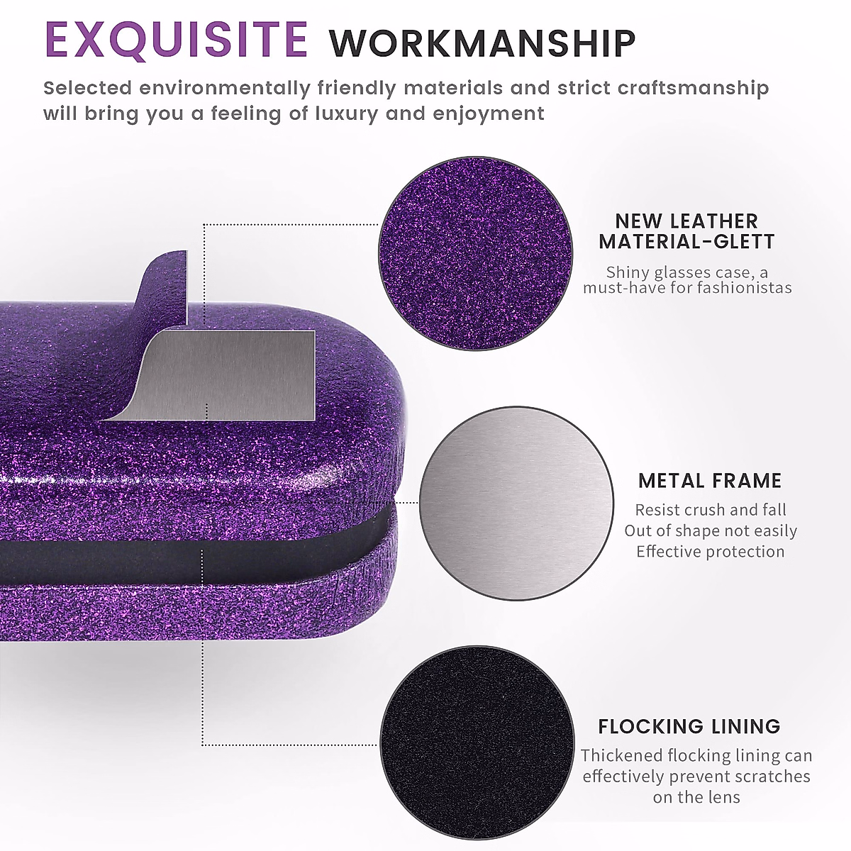 molshine Bling Hard Shell Glasses Case,Portable Sparkling Shiny Eyeglass Case for Men Women Girl Travel Study Work (Purple)
