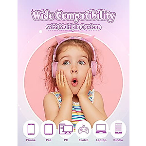 SIMJAR Cat Ear Kids Headphones & Dinosaur Kids Headphone, Volume Limiter 85/94dB, Wired Headphones with Foldable Design for Online Learning/Travel/Tablet/iPad (Green + Pink)