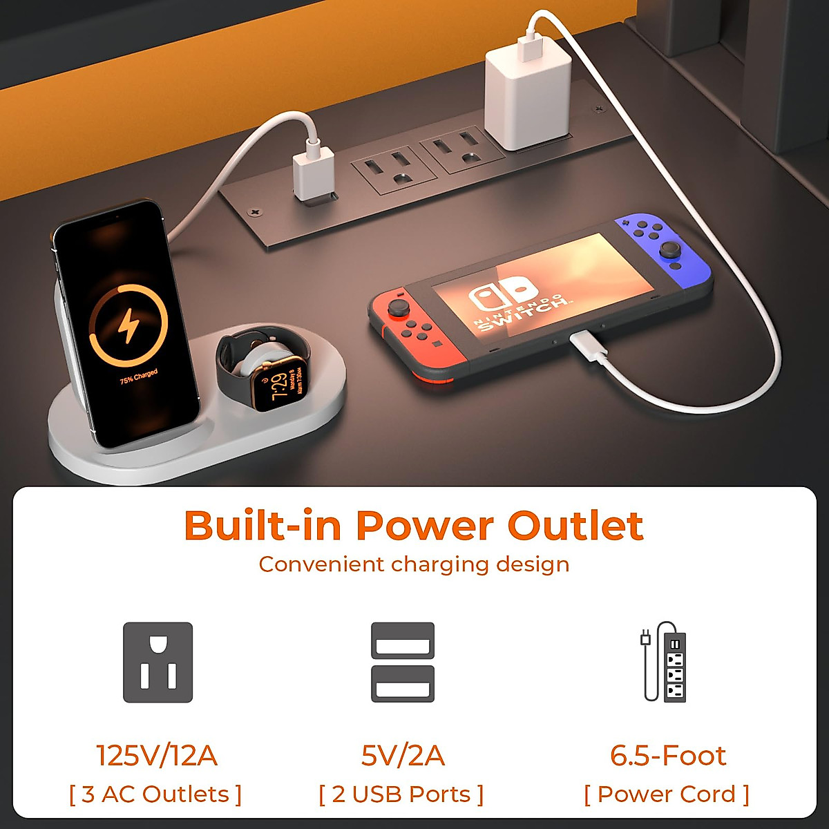 GreenForest 55 inch Computer Desk with Drawers and Outlets, Home Office Desk with Storage and Printer Shelf, Work Desk with Fabric File Drawer, Study Desk with Monitor Stand, Computer Table, Black