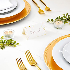 100 Pack Wedding Place Cards for Table Setting, Blank Table Name Cards, Gold Foil Polka Dot Place Cards for Birthday, Banquet, Events, Reserved Seating