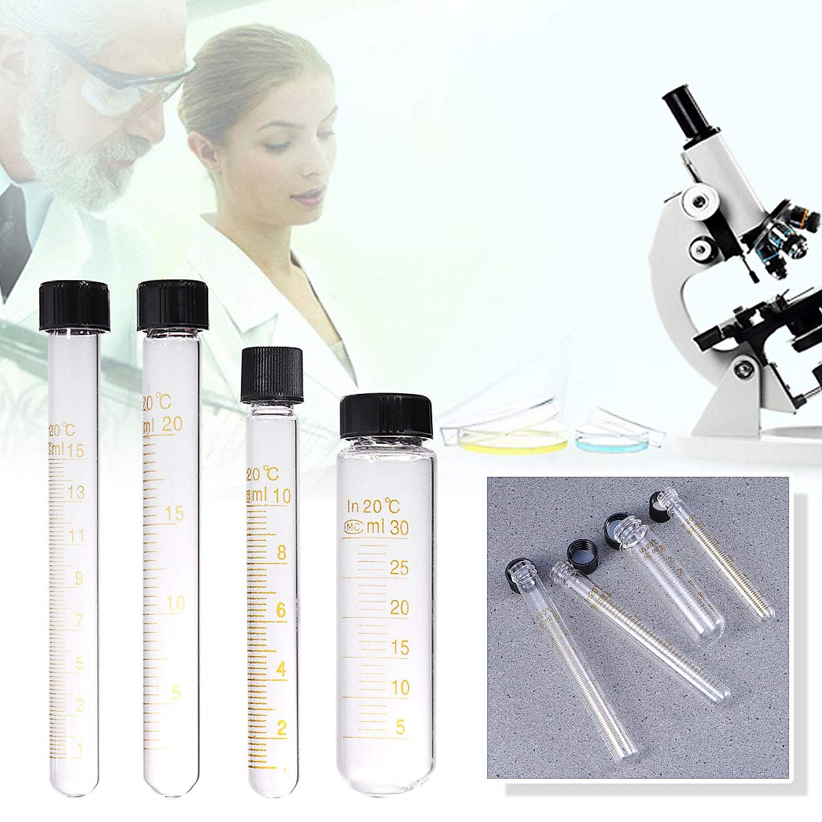8PCS Graduated Glass Test Tube with Screw Caps, High Temperature Resistant, Clear Glass Test Tubes for Experiments and Plant Use