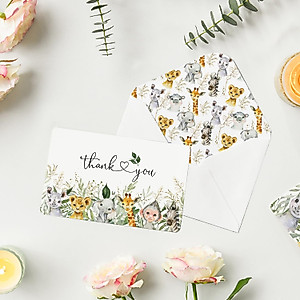 Artoid Mode 24 Pack Elephant Giraffe Thank You Cards Animal Greeting Cards Gift With Envelope Sticker Blank Note Cards for Birthday Wedding Baby Shower Bridal Shower, 4 x 6 Inch