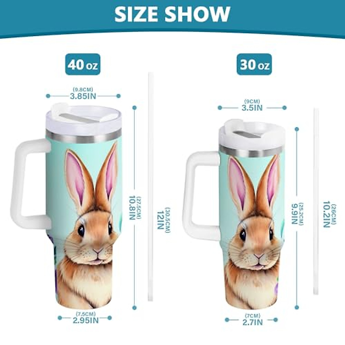 ODAWA 40oz Fall Insulated Tumbler with Handle and Straw Lid, Floral Rabbit Chicken Double Wall Insulated Tumbler