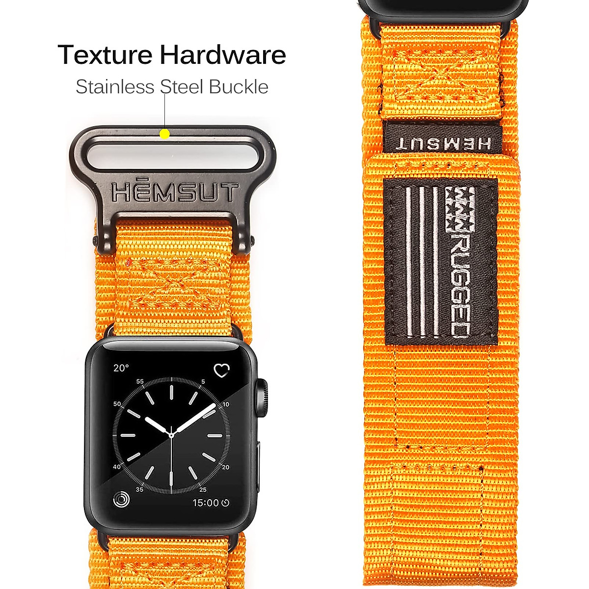 Hemsut Compatible With Apple Watch Band, Rugged Nylon Sports Strap With Woven Loop Design For iWatch 42mm/44mm/45mm 38mm/40mm/41mm, Tough Replacement Band For Series 7/6/5/4/3/2/1/SE Men Women