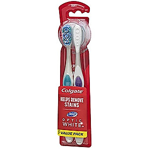 Colgate 360 Optic White Whitening Toothbrush, Soft - 2 Count