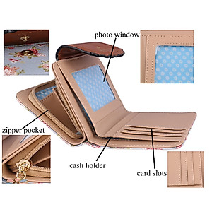 Adoptfade Womens Small Wallet Floral Coin Purse Card Holder,Light Blue