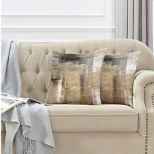 ONELZ Abstract Art Throw Pillow Covers, Brown and Beige Abstract Art Painting Double-Sided Cushion Cover 18 x 18 Decorative Home Gift Bed Pillowcase, Abstract Art 12