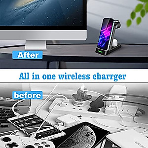 Charging Station for iPhone Multiple Devices, 3 in 1 Wireless Charging Dock Stand Compatible with Apple Watch Series 8 7 6 SE 5 4 3 2 & iPhone 14 13 12 11 Pro Max Xs XR 8 7 Plus Airpods with Adapter