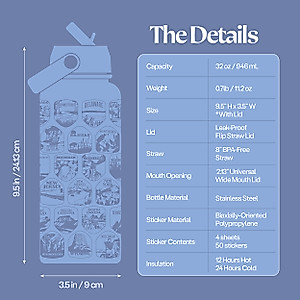 Wondery Official Fifty States Bucket List Travel Water Bottle with Waterproof Stickers and Straw | Cream 32 oz Engraved | Insulated Stainless Steel Vacuum Sealed | Leak Proof