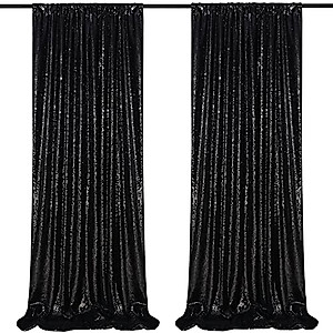 Black Sequin Backdrop 2 Panels 2FTx8FT Halloween Backdrop Curtains Party Decorations Birthday Wedding Photo Backdrop