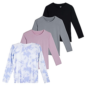 4 Pack: Girls Girl Long Sleeve Tshirts Shirt Tshirt Shirts Tees Active T-Shirts Tops Dry Fit Crew Neck Active Athletic Essentials Soccer Sports Yoga Gym Young Teen Chicas Clothes - Set 2, M (10-12)