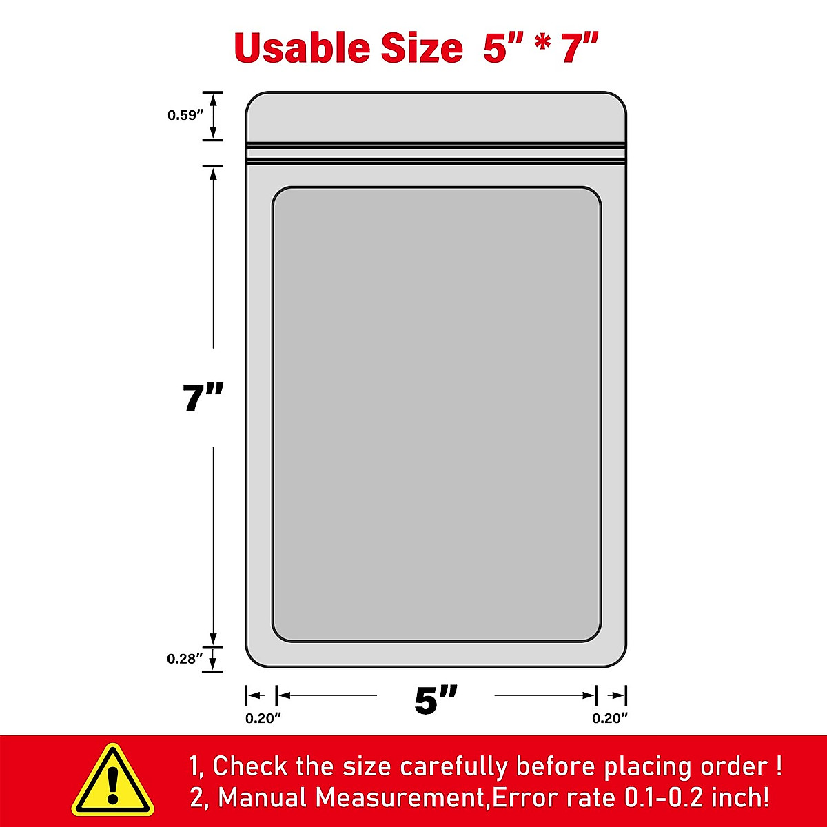 EONJOE 100-pack 5×7 inch mylar bags with clear window holographic resealable sealable packaging zip bag for small bussiness jewelry candy sample food packing supplies （Pink）