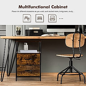 Giantex 2 Drawer Dresser for Bedroom, Tall Nightstand Storage Tower w/Folding and Removable Fabric Drawers, Metal Frame, Closet Organizer, Sofa Side Table for Living Room Beside End Table, Brown (1)