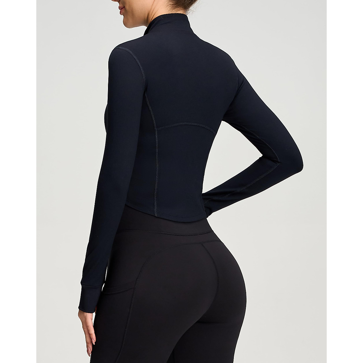 colorskin Women's Lightweight Zip Up Workout Jackets Yoga Cropped Running Gym Track Athletic Jacket with Thumb Holes(Black,Small)