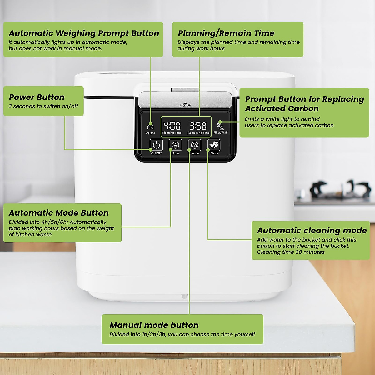 Smart Electric Kitchen Composter - 4L Odorless Bin