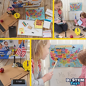 Dr. STEM Toys | Play Teacher Role-Play Set Includes Reusable White Board, Bell, Report Cards, for Home or Classroom, Over 30 Pieces Included, Gift for Kids, Complete Set