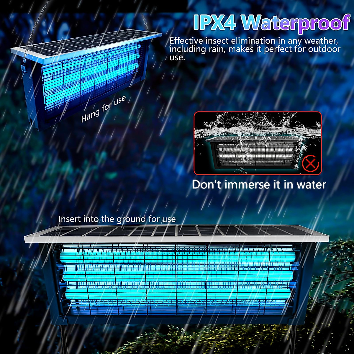Powerful Large Solar Bug Zapper Outdoor for 3500 sq.ft, Poartable Rechargeable Mosquito Zapper with High Powered, Cordless Solar Fly Zapper for Patio Garden Backyard RV Camping Pond Pest Control