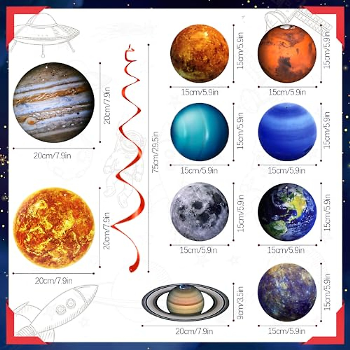 20PCS Space Solar System Theme Hanging Swirls Decorations, Outer Space Party Supplies Ceiling Hanging Swirls for Birthday Baby Shower Party Decorations