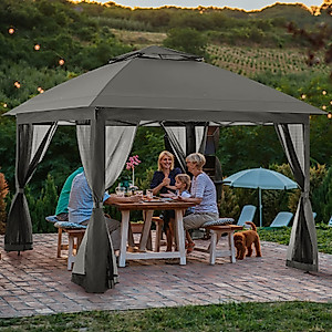 UDPATIO 11x11 Pop Up Gazebo Canopy Tent, Patio Outdoor Gazebo Tent with Mosquito Netting Outdoor Canopies for Shade and Rain for Lawn, Garden, Backyard and Deck, Grey