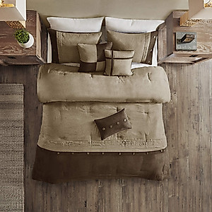 Madison Park Boone Cozy Comforter Set, Faux Suede, Deluxe Hotel Styling All Season Down Alternative Bedding Matching Shams, Decorative Pillow, California King (104 in x 92in), Rustic Brown 7 Piece
