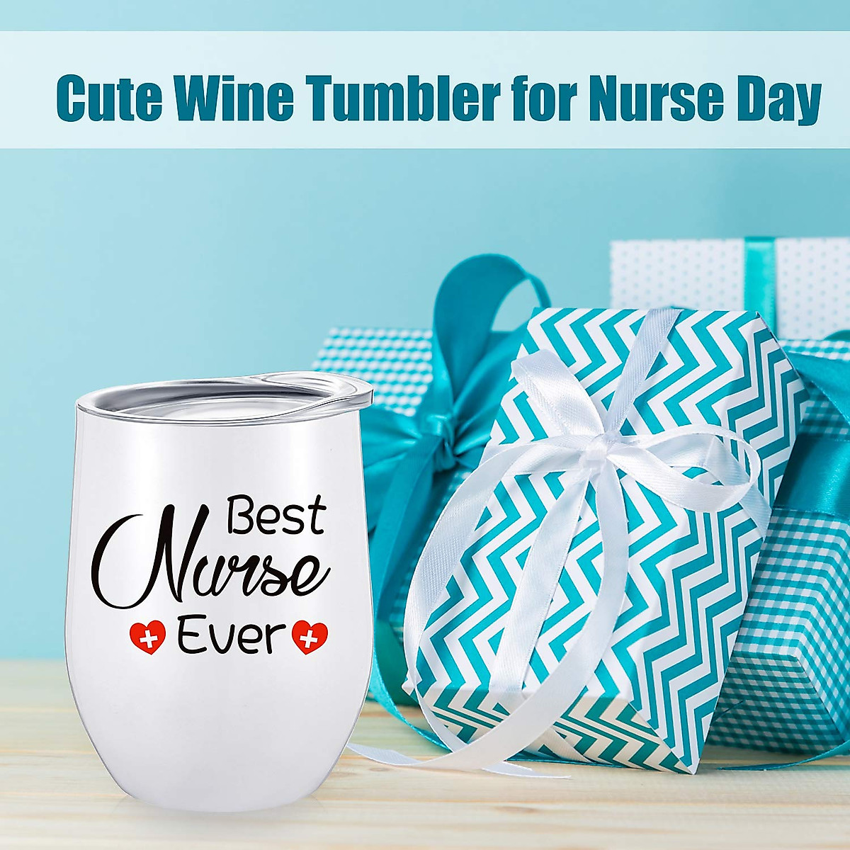Nurse Gifts for Women, Best Nurse Ever, Thanksgiving Christmas Birthday, 12 oz Stainless Steel Nurse Travel Wine Tumbler with Lid, Straw and Gift Box