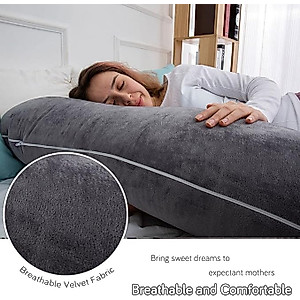 AMCATON 60 Inch Pregnancy Pillow for Sleeping, Extra Large U Shaped Body Pillow, Maternity Pillow for Pregnant Women with Velvet Cover (Dark Grey)