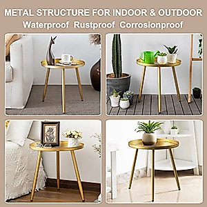 AOJEZOR Gold End Table, Ideal for Any Room-Side Tables Living Room,Bedroom, Gold Plant Stand Balcony, Metal Structure Indoor & Outdoor,Gold Tray with 3 Legs