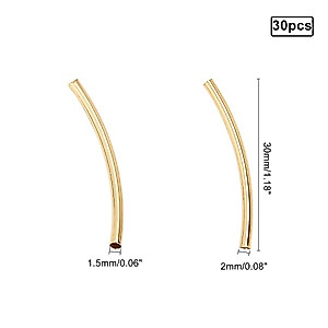 PH PandaHall 14K Gold Tube Beads 30pcs Noodle Tube Spacer Beads 30mm Long Tube Beads Brass Beads Twist Curved Spacer Beads for Memory Wire Necklace Bracelet Jewelry Making