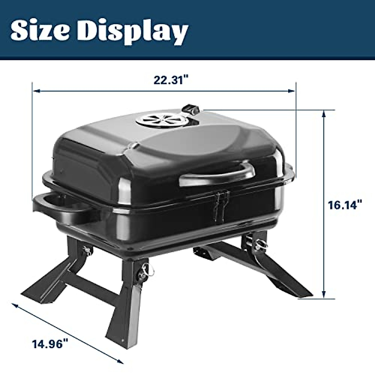 Saemoza 16 in Charcoal Grill Tabletop BBQ Grill, Portable Folding Outdoor Cooking and Smoker for BBQ Camping Patio, Black