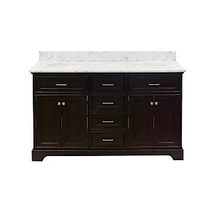 Kitchen Bath Collection Aria 60-inch Double Bathroom Vanity (Carrara/Powder Blue): Includes Powder Blue Cabinet with Authentic Italian Carrara Marble Countertop and White Ceramic Sinks