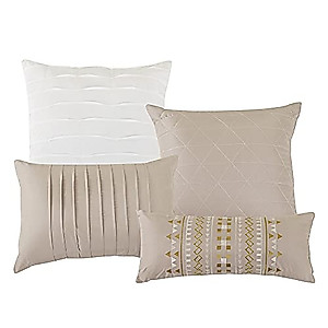 Bedding Haus Luxury 7-Piece Full/Queen Comforter Set with Shams Cushions, Taupe Khaki Elegant Bright Modern Pattern, Bed Cover Bed in a Bag, 22152, F/Q, Pisces