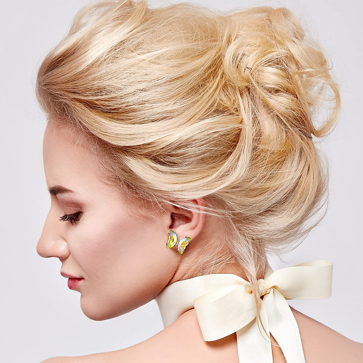 Bonuci 8 Pairs Butterfly Earrings for Women Rhinestone Cute Earrings Butterfly Wing Earrings Crystal Rainbow Colors Butterfly Ear Stud Jewelry Birthday Valentine's Day Gift Small