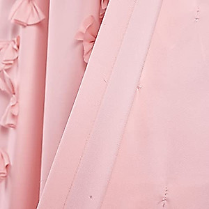 Lush Decor Riley Window Curtain Sheer Ruffled Textured Bow Window Panel for Living, Dining Room, Bedroom (Single), 54"W x 84"L, Pink