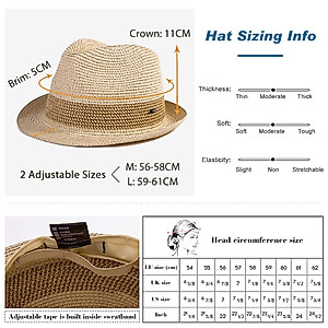 Fancet Packable White Straw Fedora Panama Sun Summer Beach Derby Hat Cuban Trilby Men Women Medium