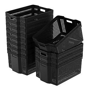 Bringer 12-Pack Large Plastic Organizer Baskets, Stacking Plastic Storage Basket, Black