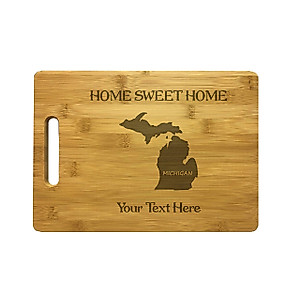 Personalized Michigan Cutting Board Home Sweet Home Custom Text Engraved Bamboo Housewarming Gifts