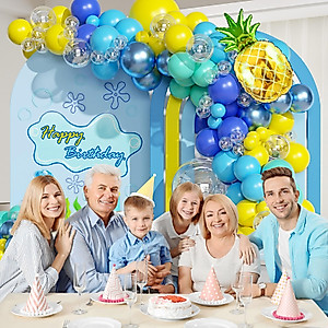 148pcs Cartoon Sponge Balloon Arch Kit, Sponge Birthday Decorations with Yellow Blue Clear Metallic Blue Teal Blue Balloons Pineapple Balloon For Cartoon Sponge Birthday Party Baby Shower Decorations